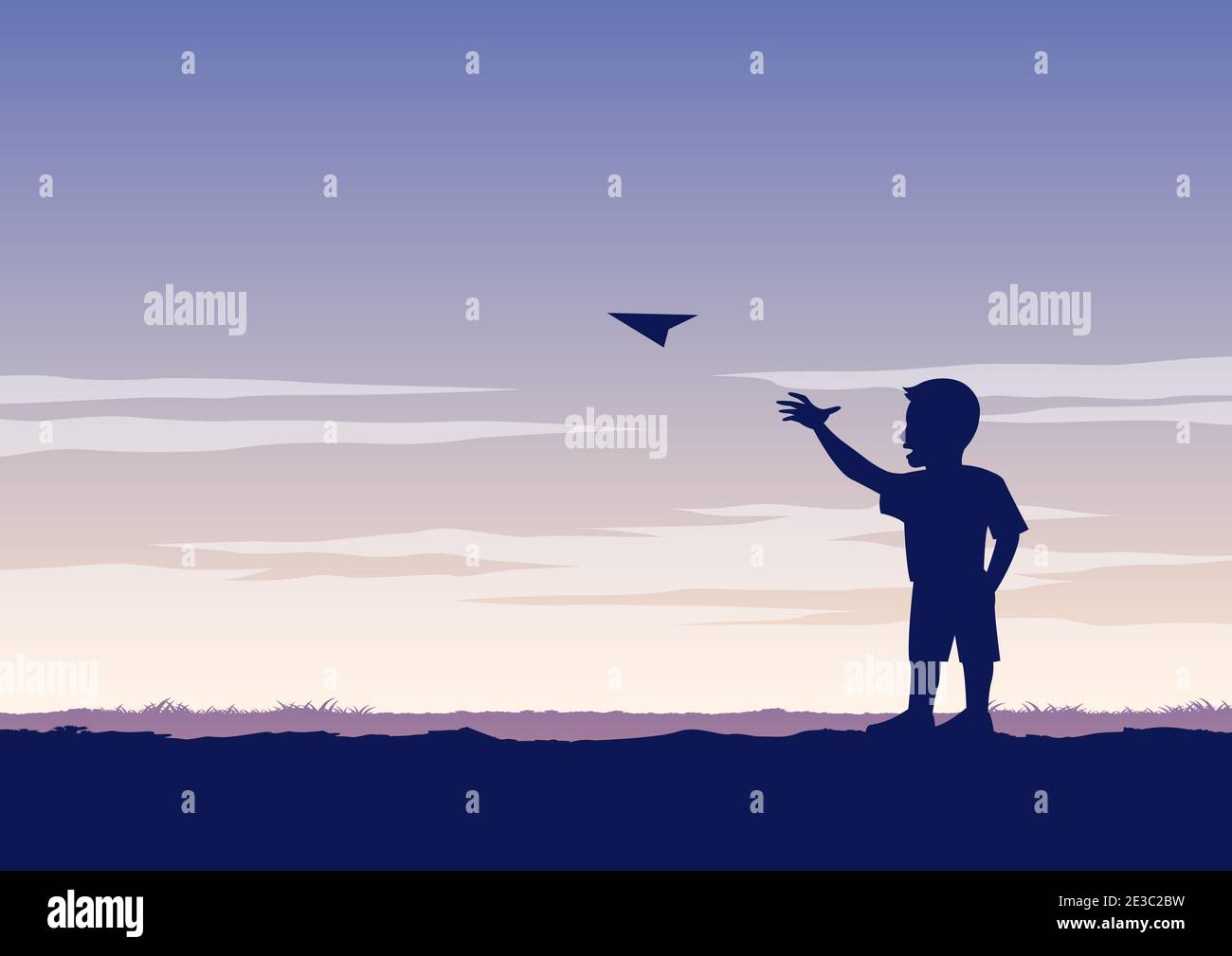 silhouette design of boy play paper plane,vector illustration Stock ...