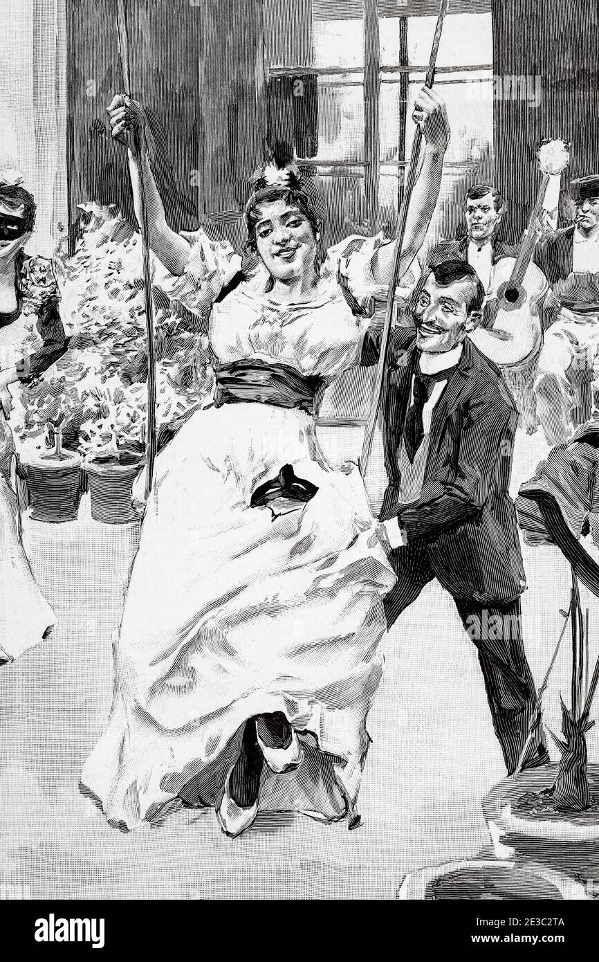 Andalusian customs of the 19th century, man rocking a woman on a swing ...