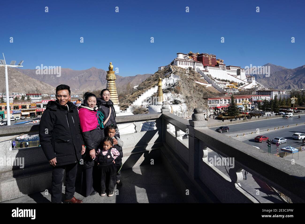Lhasa, China's Tibet Autonomous Region. 18th Jan, 2021. Visitors pose ...