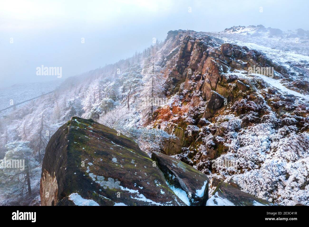 Winter view along The Roaches ridge , Peak District National Park Stock ...