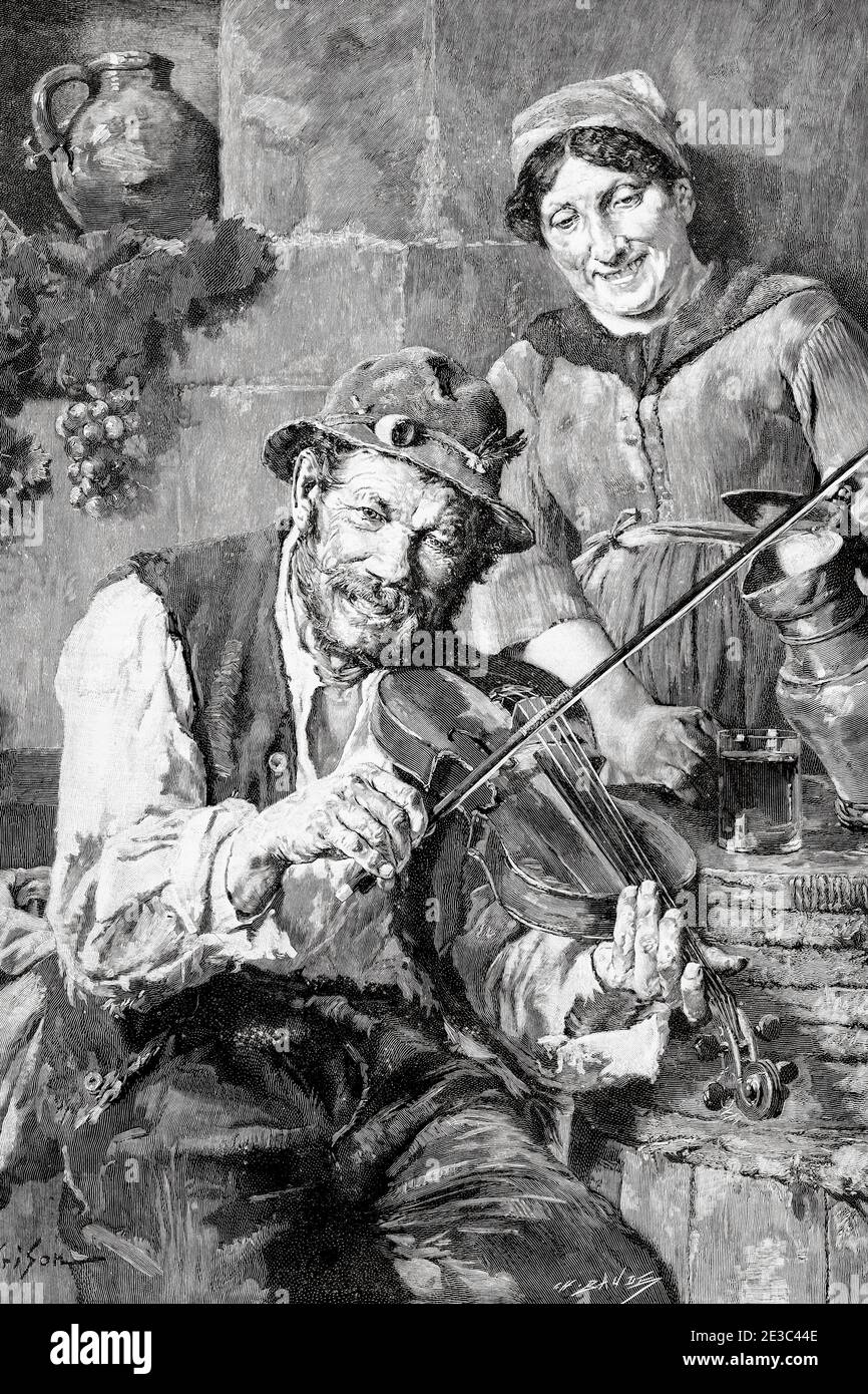 Portrait of Itinerant musician in the late 19th century. Old XIX ...