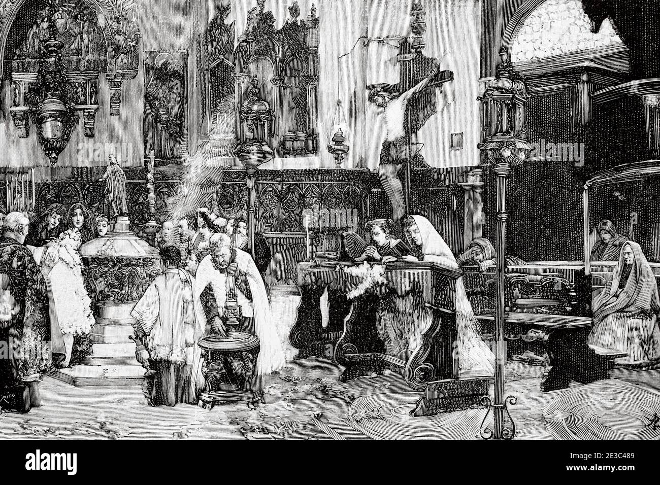 Traditional Christian baptism in the 19th century, church in Venice ...