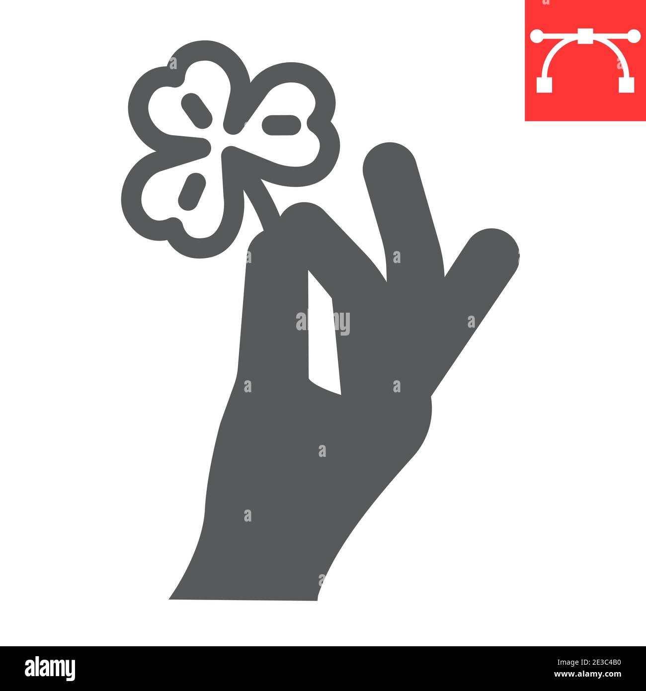 Hand holding clover glyph icon, St. Patricks day and holiday, hand hold ...