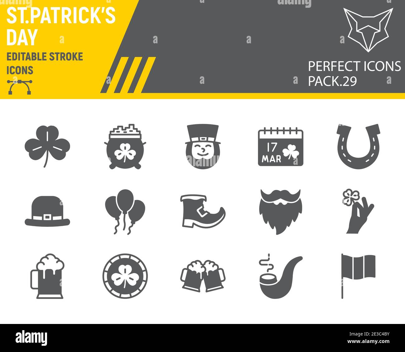 St. Patricks Day glyph icon set, holiday collection, vector graphics ...