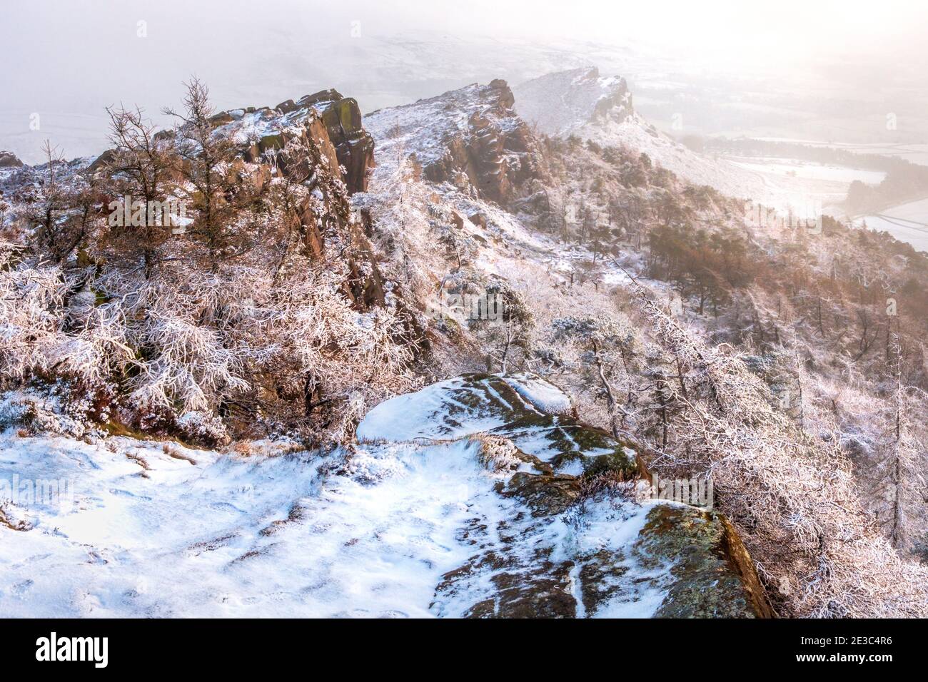 Winter view along The Roaches ridge towards Hen Cloud , Peak District ...
