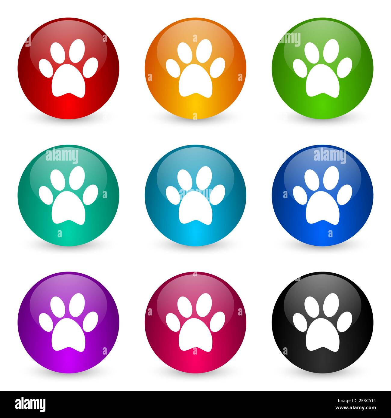 Foot icon set, colorful glossy 3d rendering ball buttons in 9 color ...