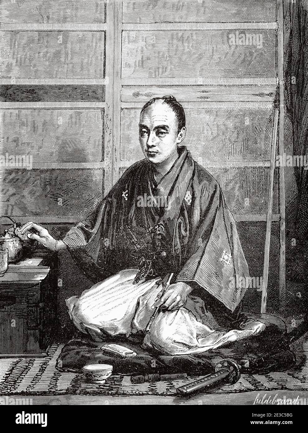 Student, Japan. Old 19th century engraved illustration Travel to Japan ...