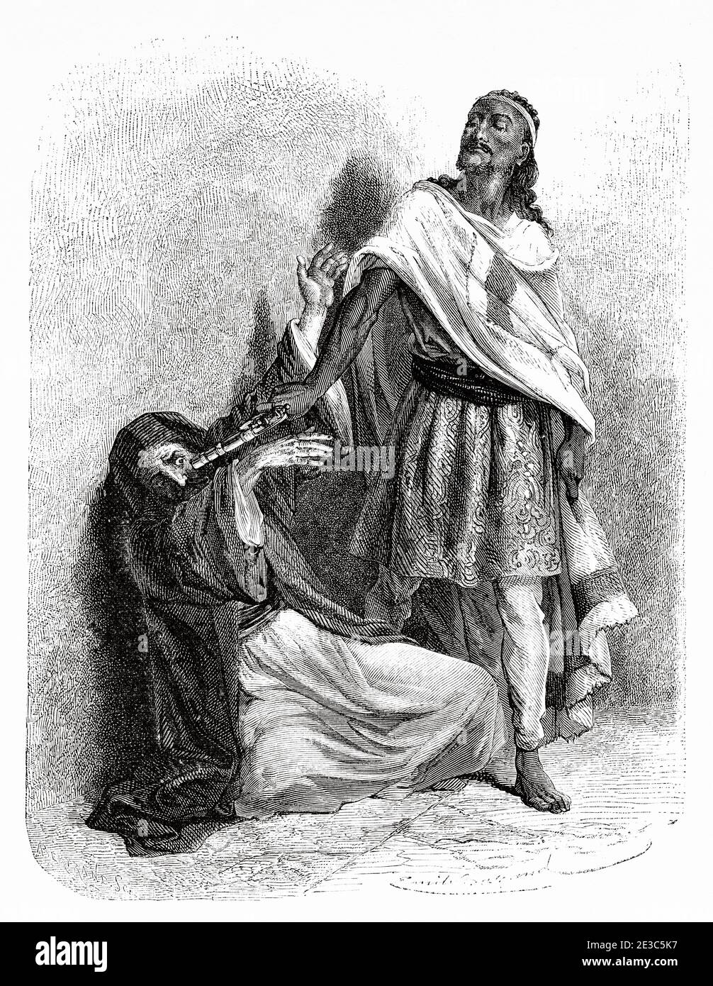 Tewodros II of Ethiopia pointing his gun against the patriarch of ...