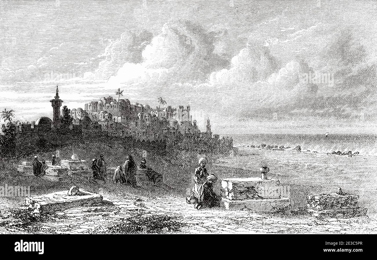 Jaffa, the ancient Joppa, Palestine, Israel. Old 19th century engraved ...