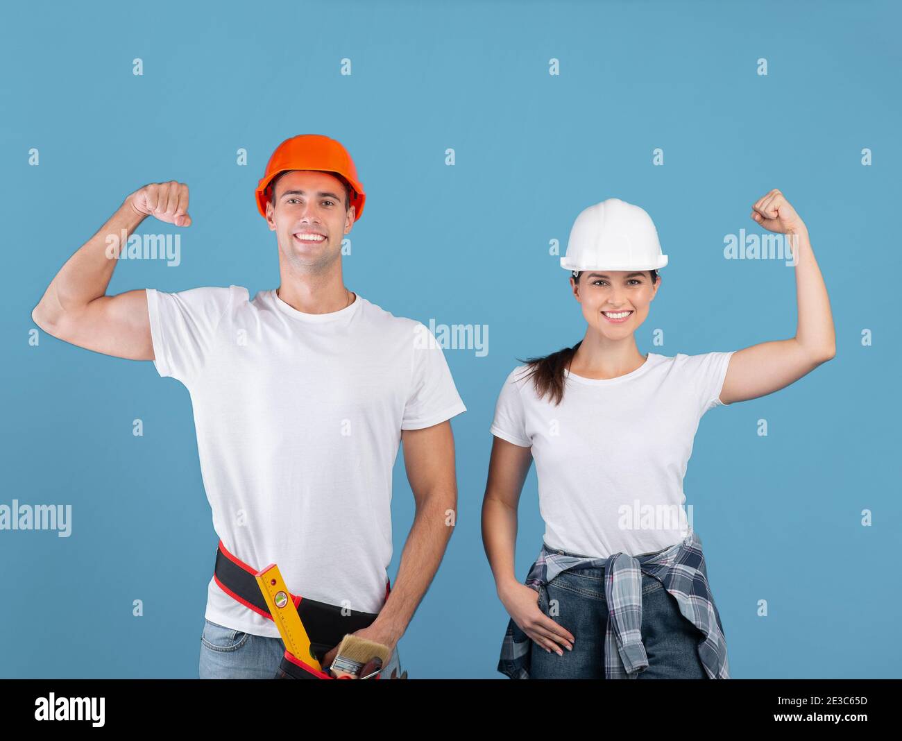 Construction workers posing hi-res stock photography and images - Alamy