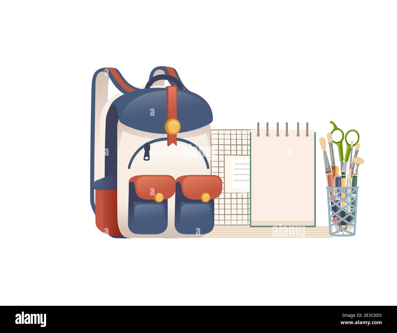 Backpack casual design and office supplies stationery flat vector ...