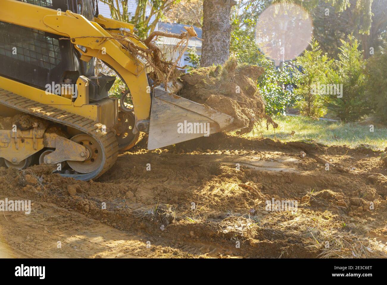 The bulldozer moves soil digging ground construction equipment Stock ...