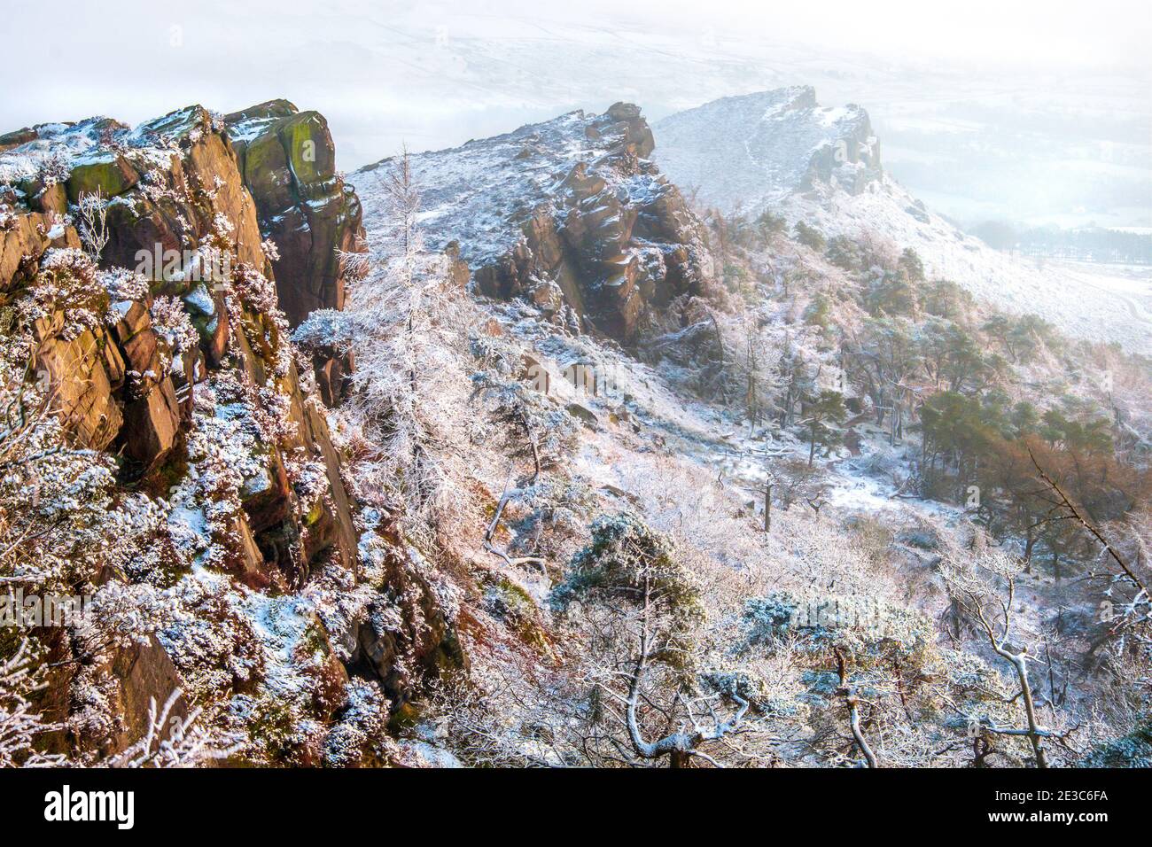 Winter view along The Roaches ridge towards Hen Cloud , Peak District ...