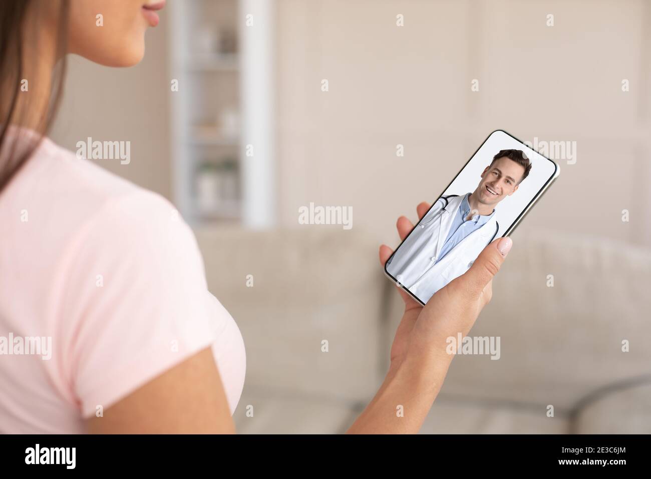 Virtual Doctor. Unrecognizable Woman Consulting With Therapist Via ...