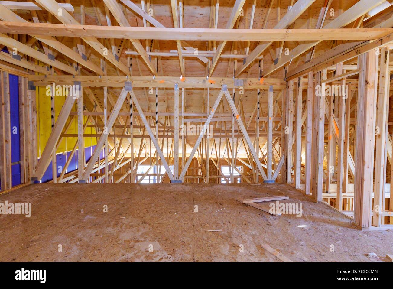 Interior view construction new residential home framing Stock Photo - Alamy