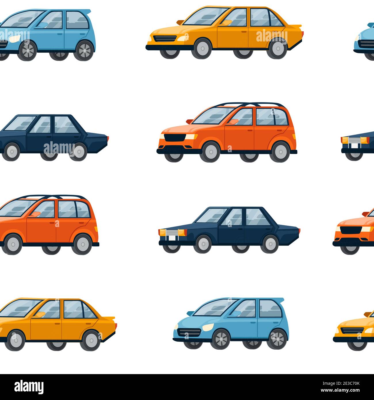 Seamless pattern of four different cars retro and modern city ...