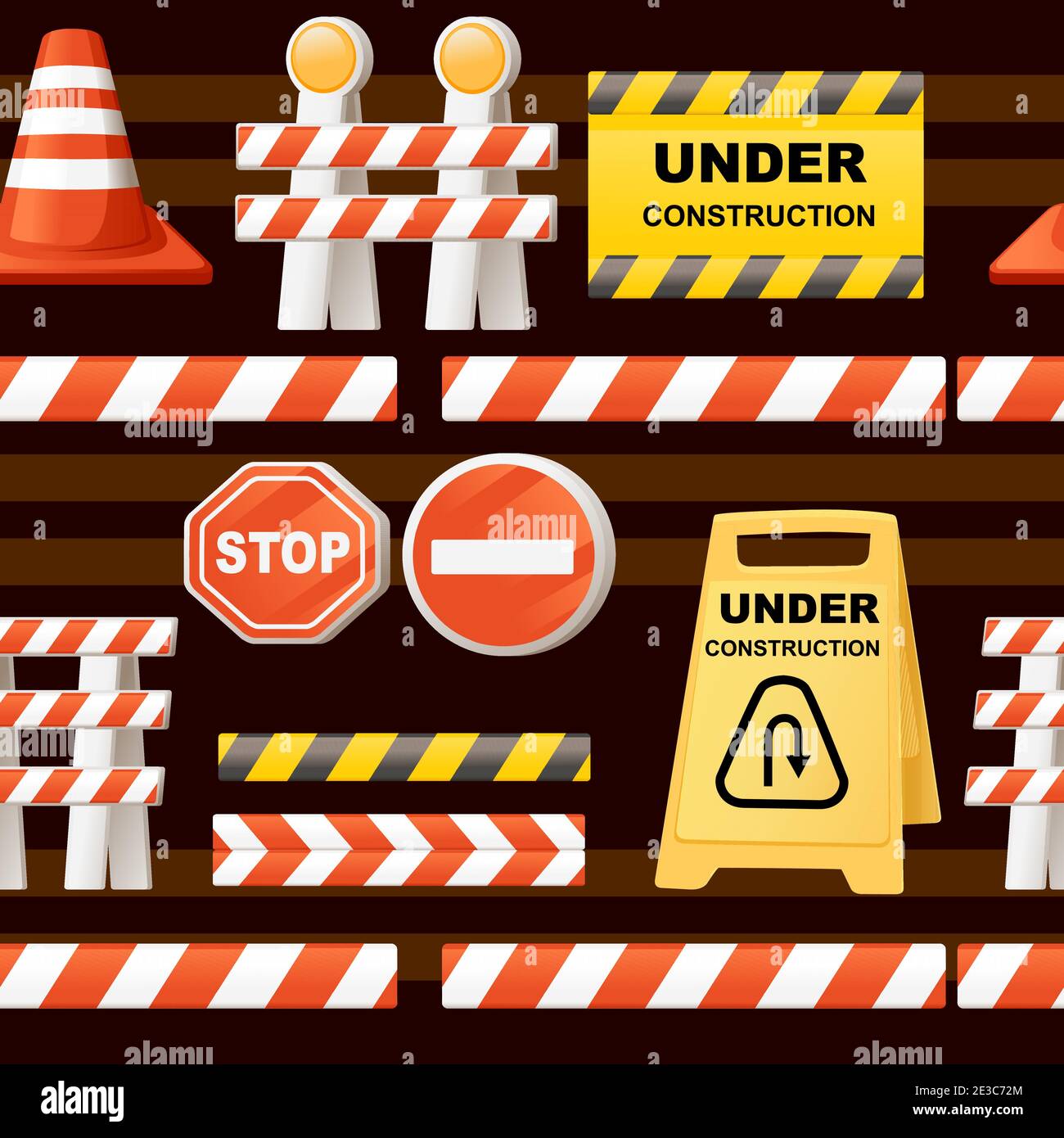 Seamless pattern of different Under construction sign with red ribbon ...