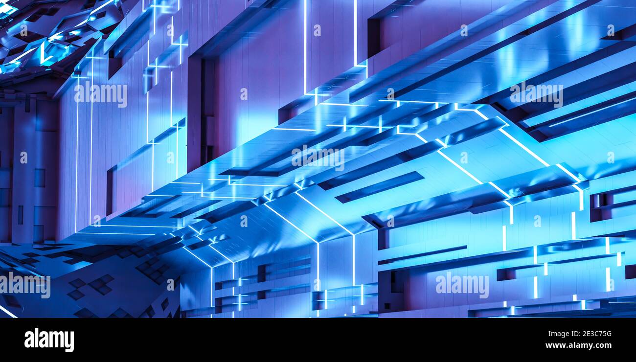 abstract science fiction technology 3d render illustration with bright ...