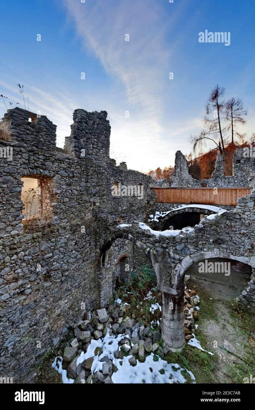 Medieval vestiges of the Castellalto castle. Telve, Valsugana, Trento ...