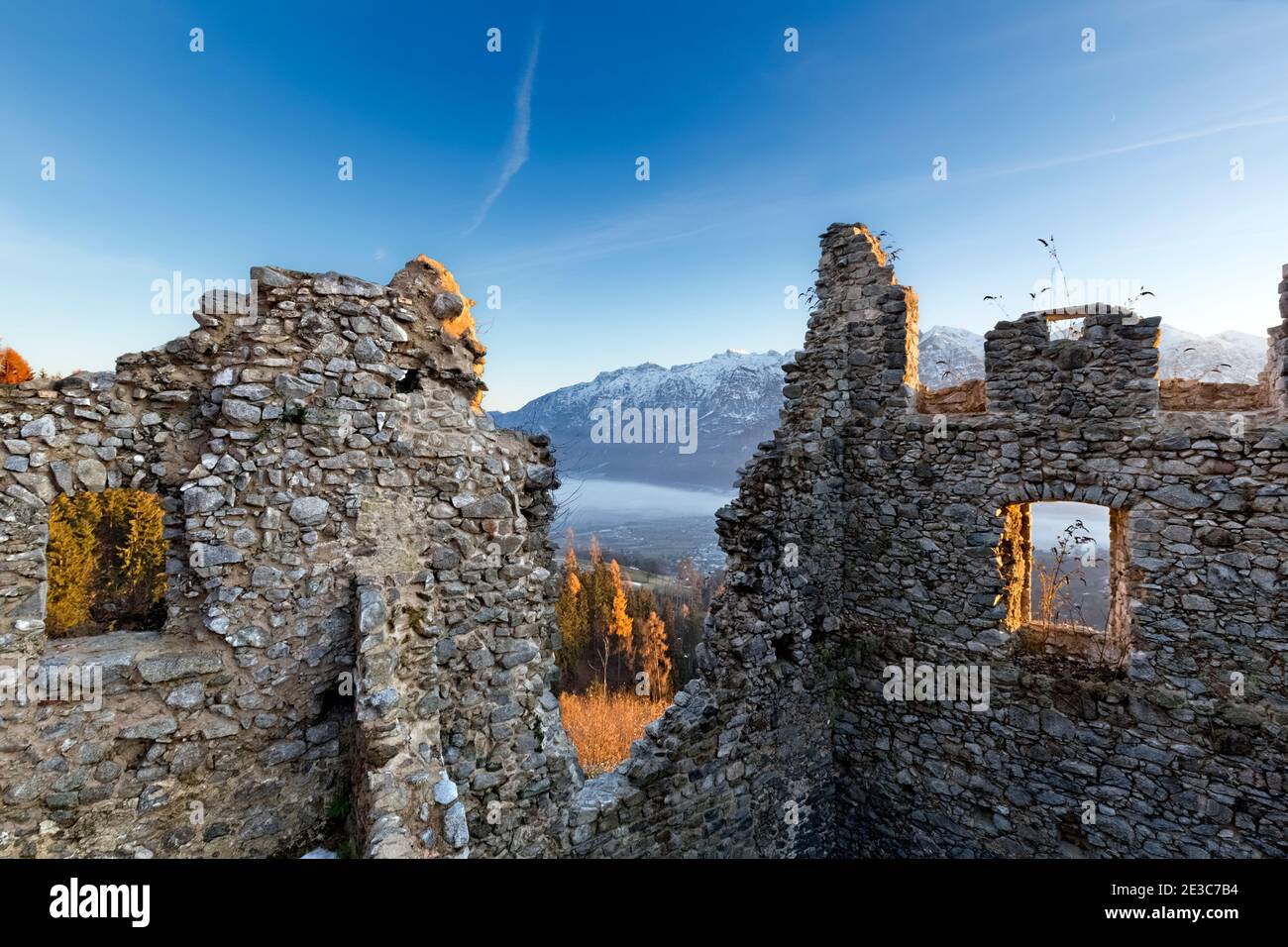Medieval vestiges of the Castellalto castle. Telve, Valsugana, Trento province, Trentino Alto ...