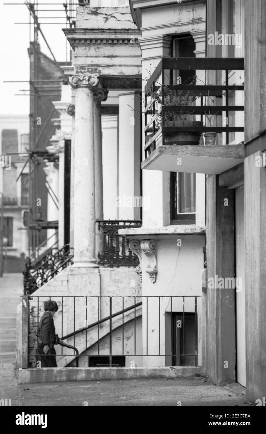 UK, West London, Notting Hill, 1973. Rundown & dilapidated large four ...