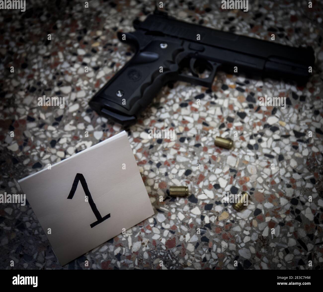 The crime scene, murder, investigation, police find rejected the gun ...