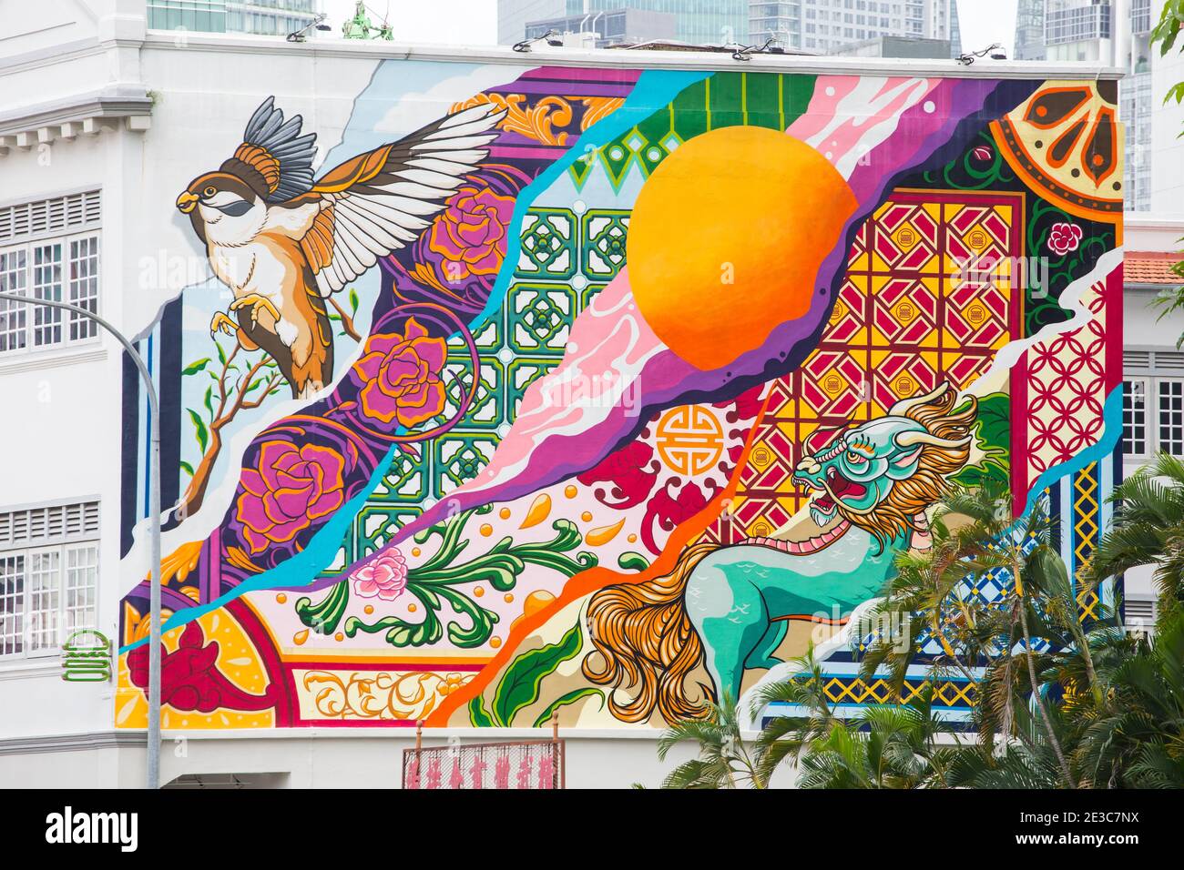 A huge colourful contemporary wall art murals seen on the street, drawn ...