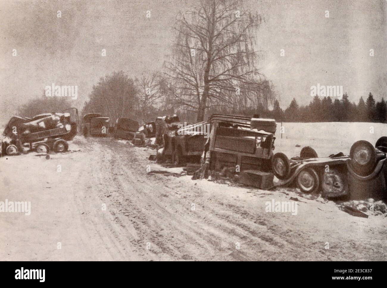 Enemy military equipment destroyed during the defeat of the Nazi troops ...