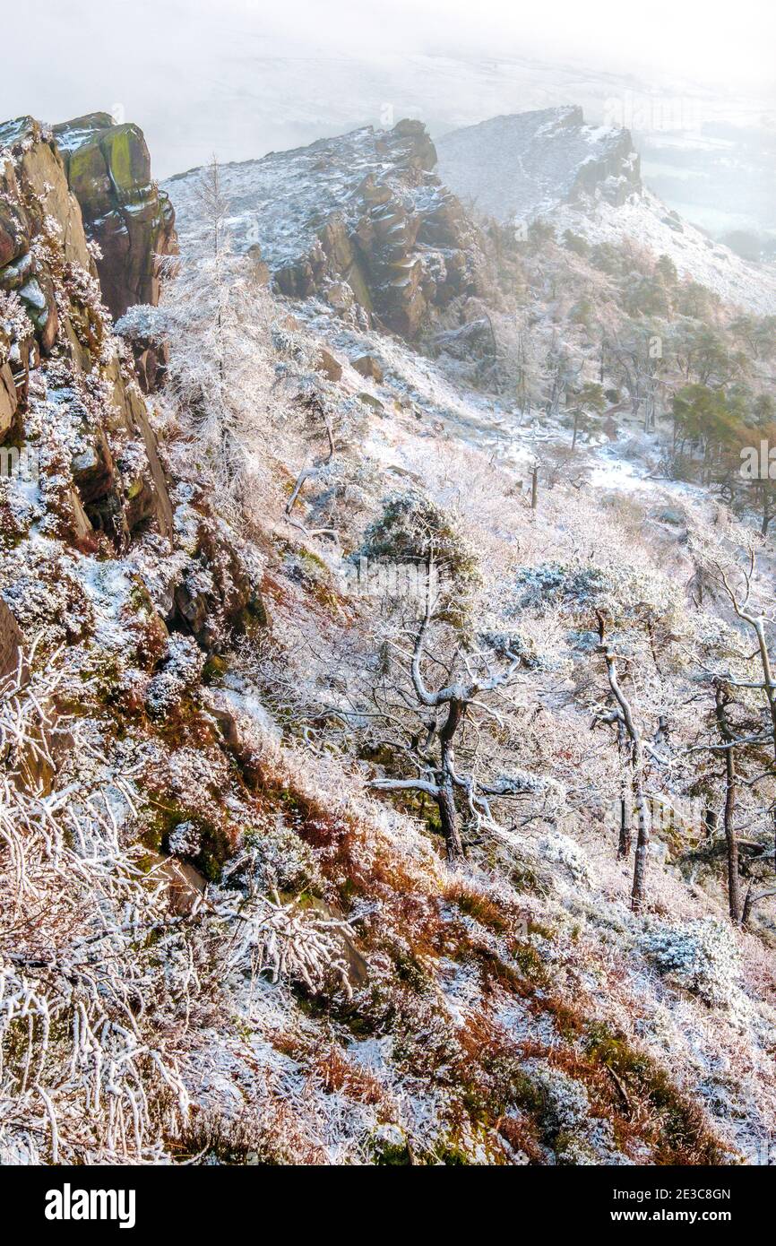 Winter view along The Roaches ridge , Peak District National Park Stock ...