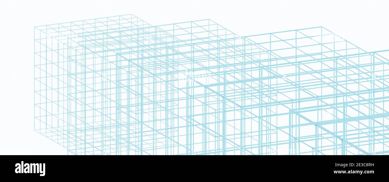 blue wireframe mesh cubes - square shape, connection, wireframe ...