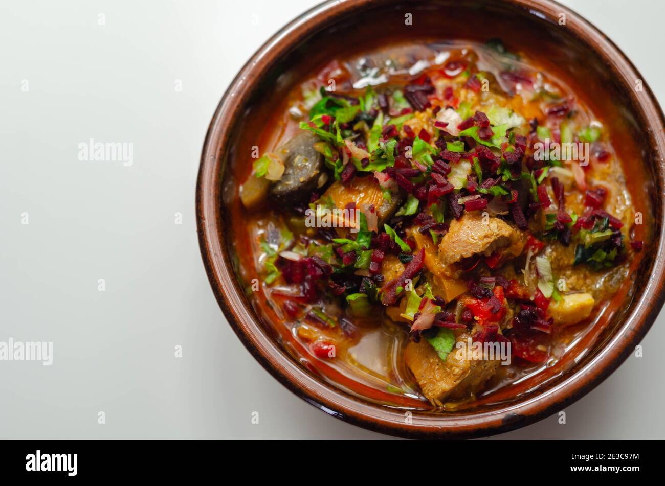 Traditional Hungarian beef stew with potatoes, pepper, tomato and ...