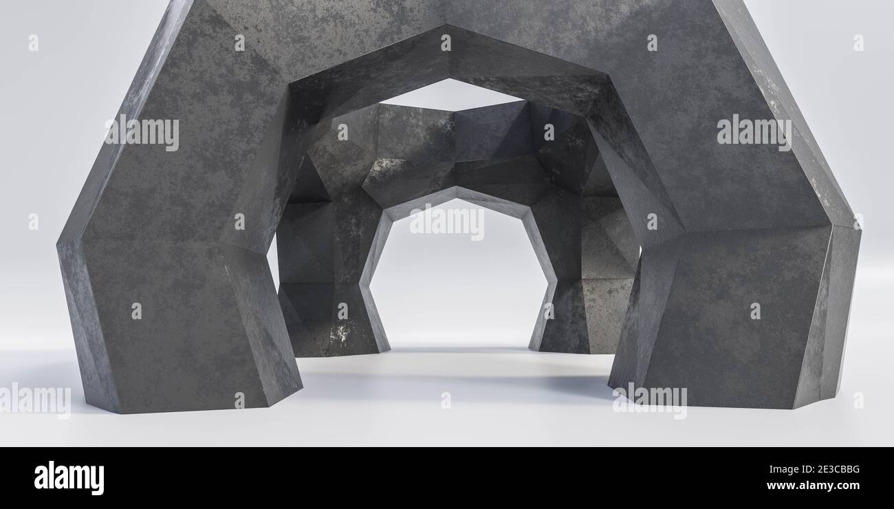 futuristic modern grey concrete building on white backdrop background ...