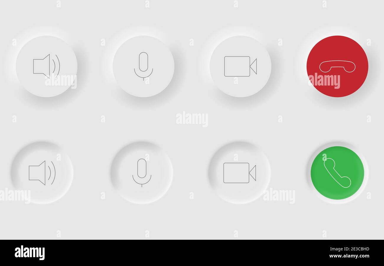 White buttons in Neomorphism design style. Communication buttons set ...