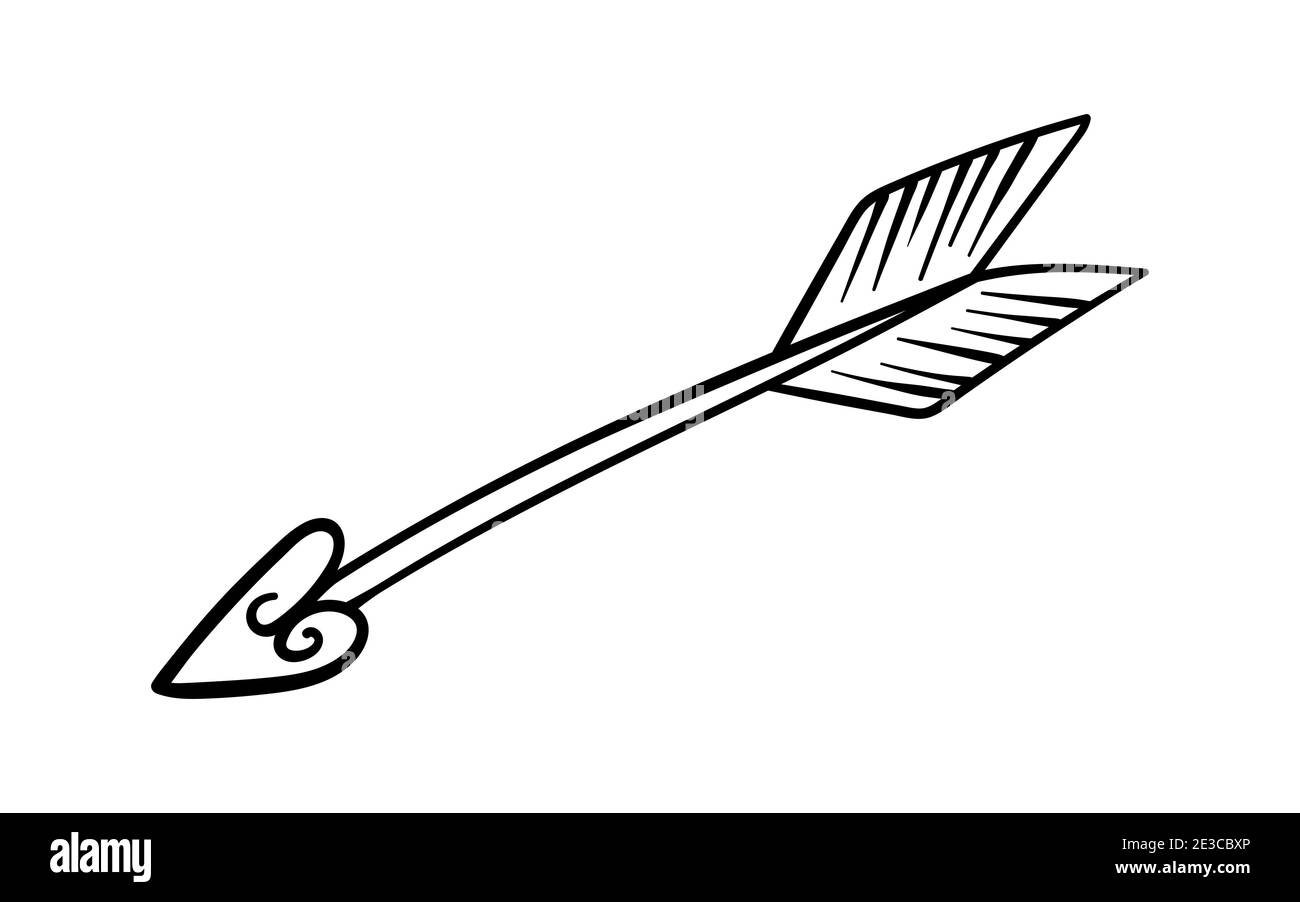 Valentines Day theme doodle Vector icon of hand drawn arrow with heart ...