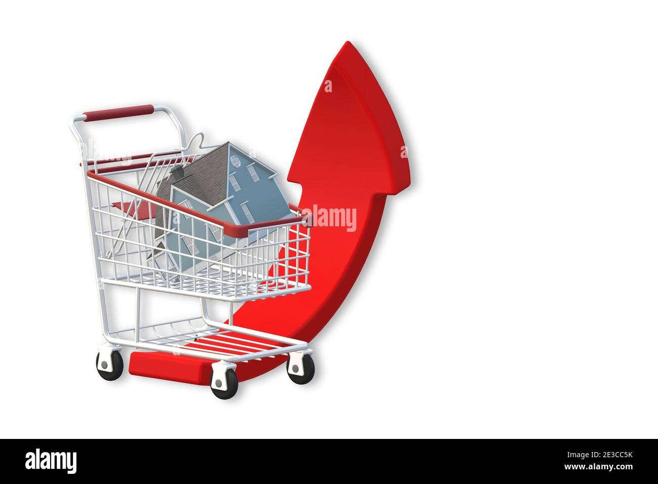 House price raising. Real estate growth chart. Shopping trolley, house ...