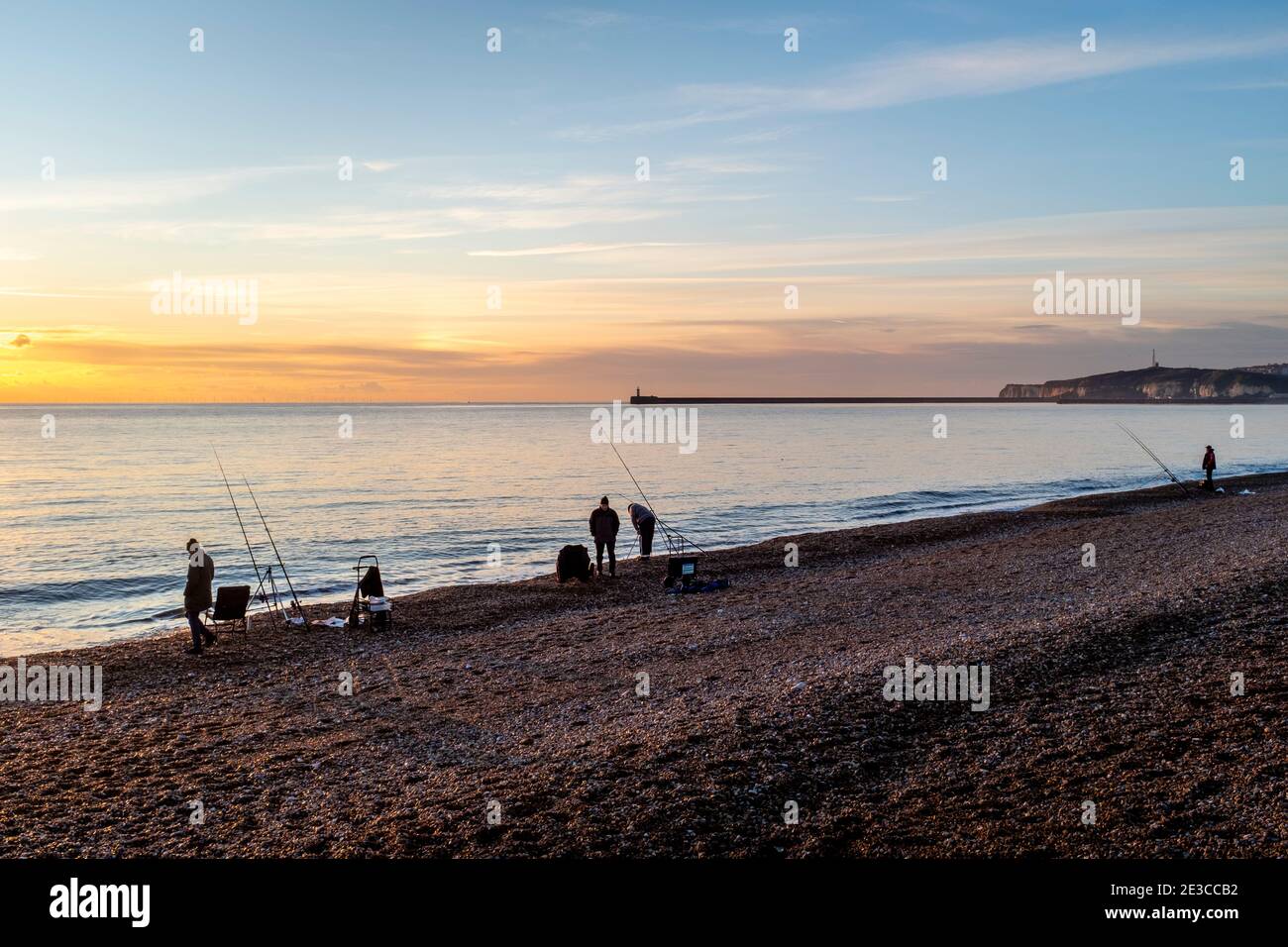 Local People Fishing On The Beach At Seaford, East Sussex, UK Stock ...