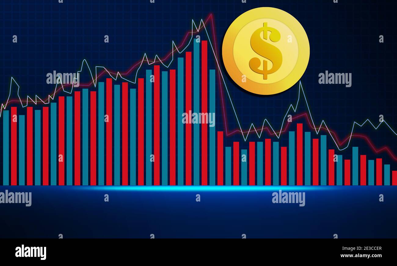 3D rendering illustration of economic crisis and market going down ...