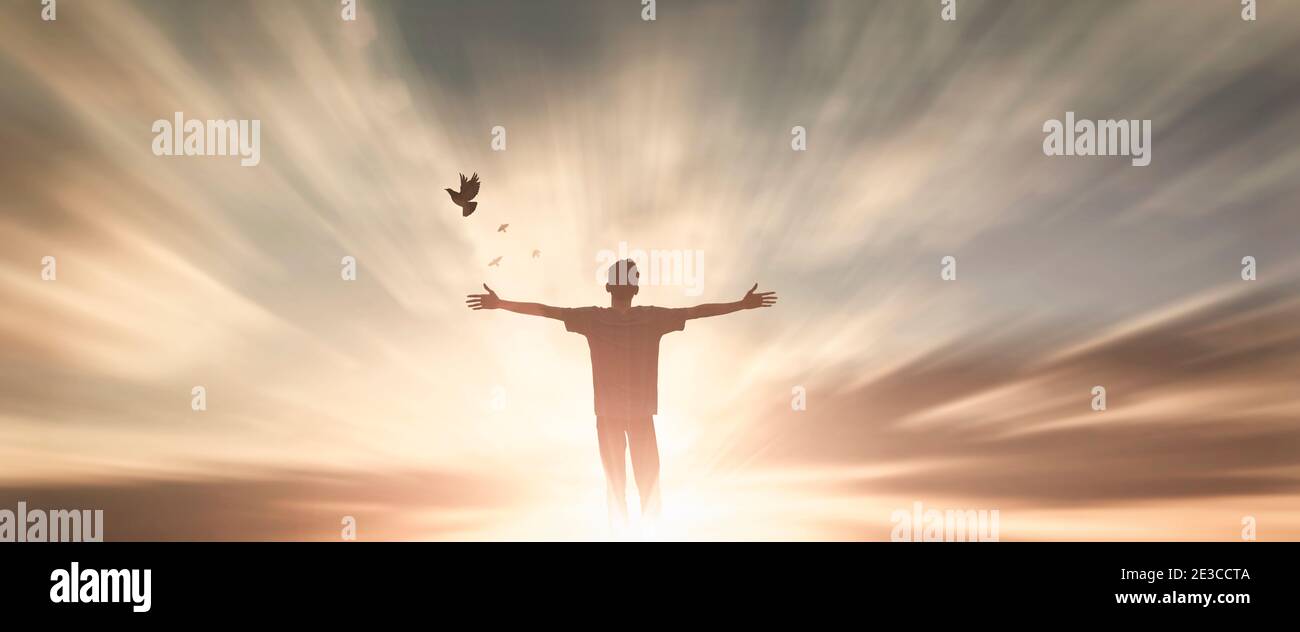 Happy man thinking felling ambitious empowerment energy vision on ...