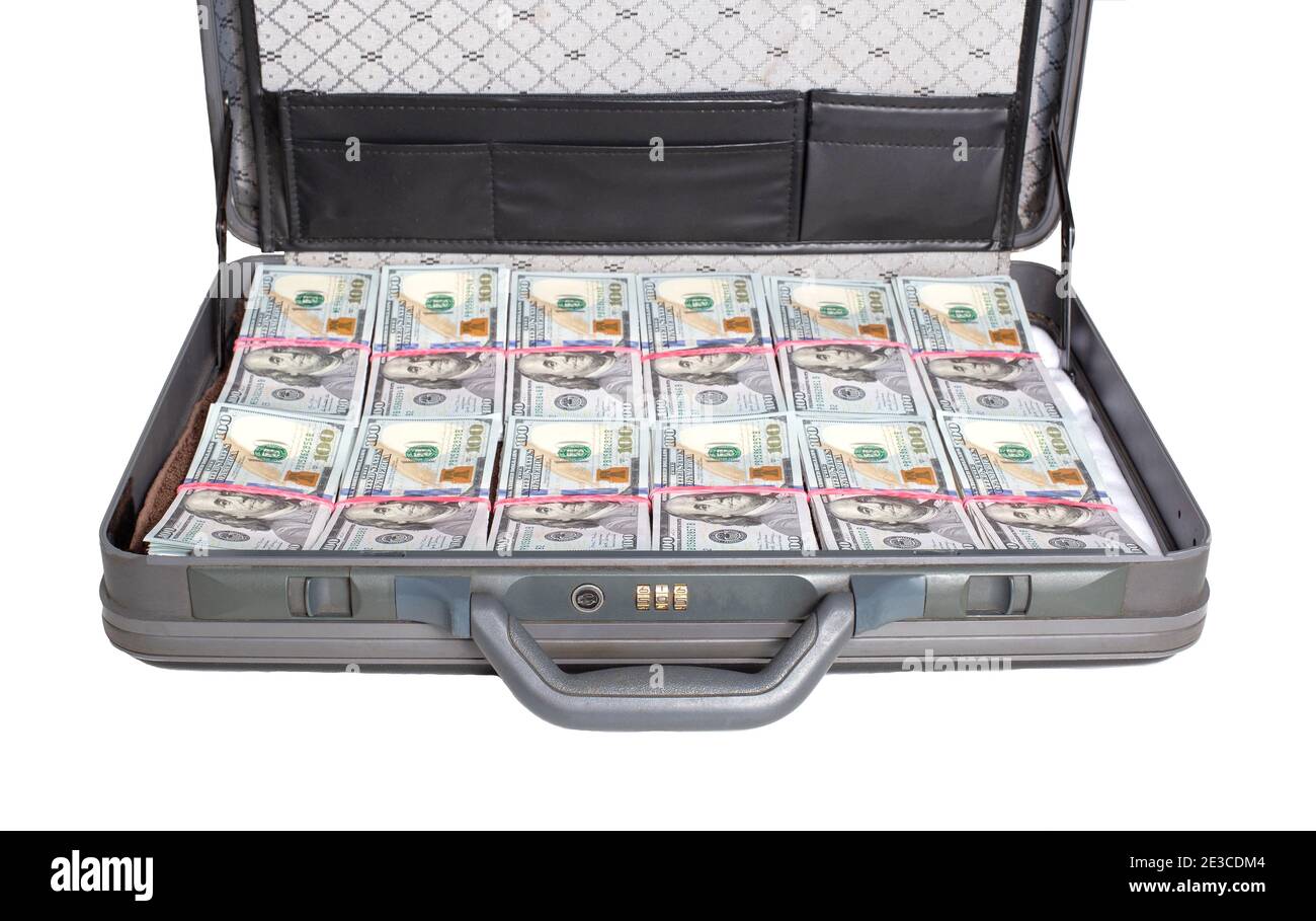 Open suitcase with money dollars on a white background. Healthcare and ...