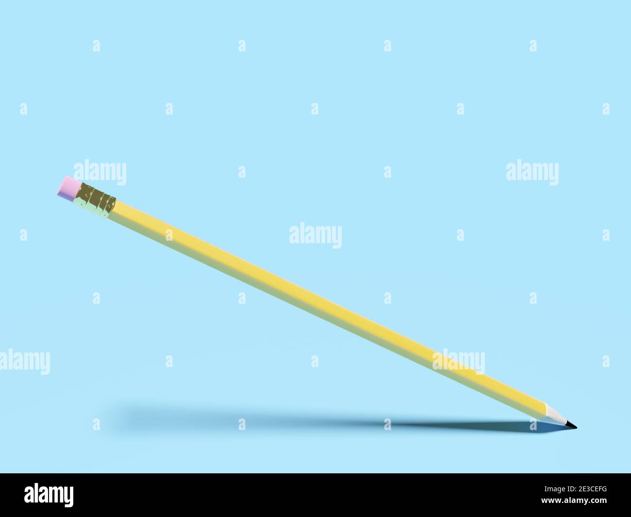 Education concept. Pencil with pink rubber and shadow on blue ...