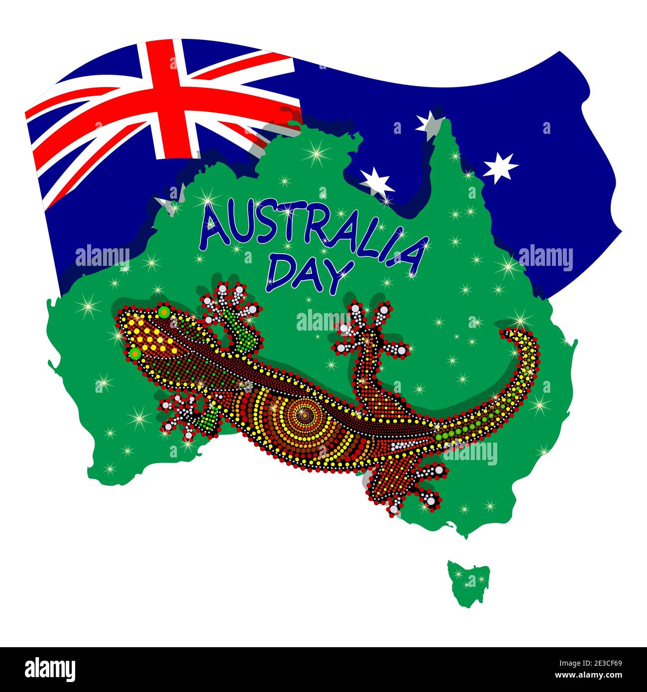 Map of Australia with lizards and flag. Australian continent.Australia ...
