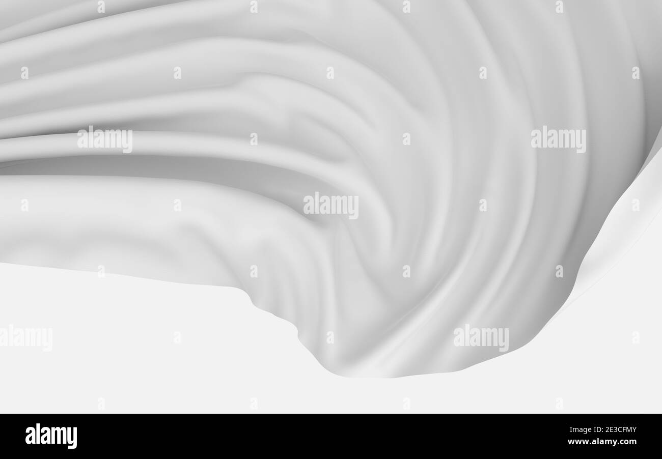 Flowing white cloth, white background, 3d rendering. Computer digital ...