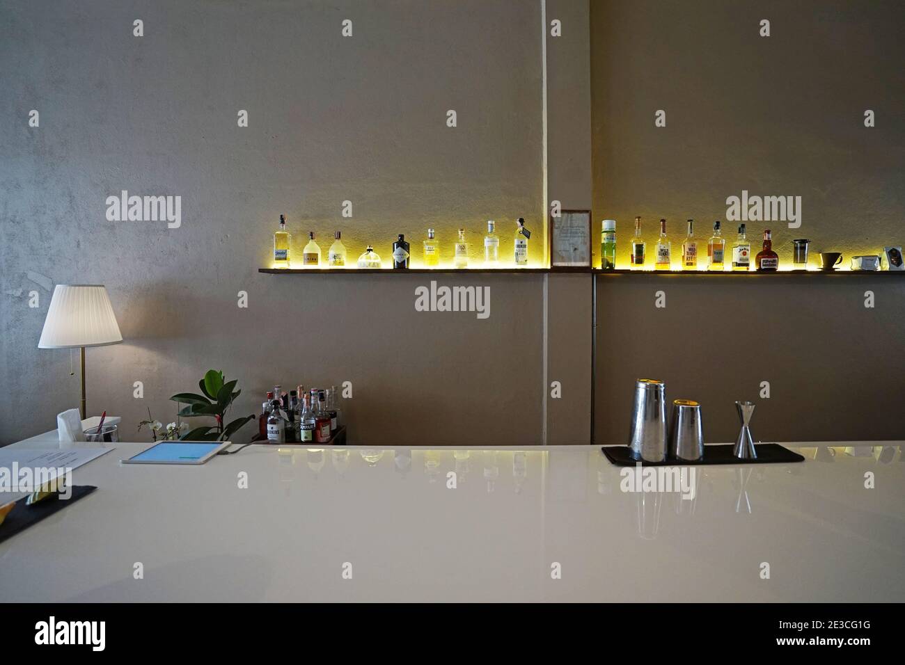 Interior bar design and decoration of local coffee shop and cocktail ...