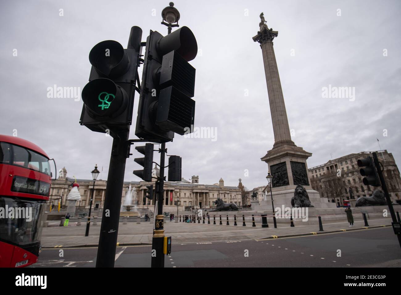 Traffic lights in Trafalgar Square, London. Picture date: Monday ...