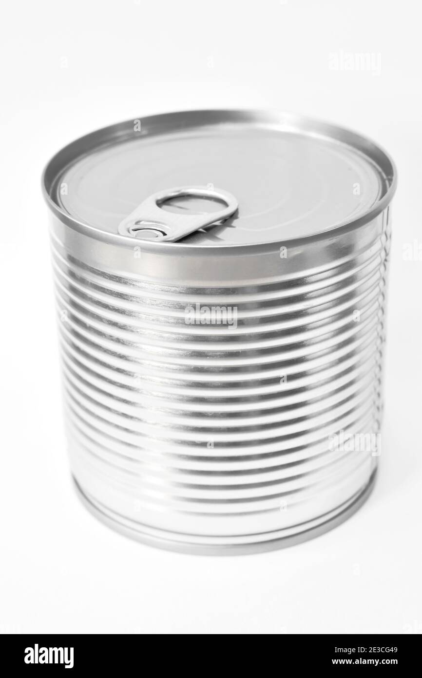 tin can food with opener on white background Stock Photo - Alamy