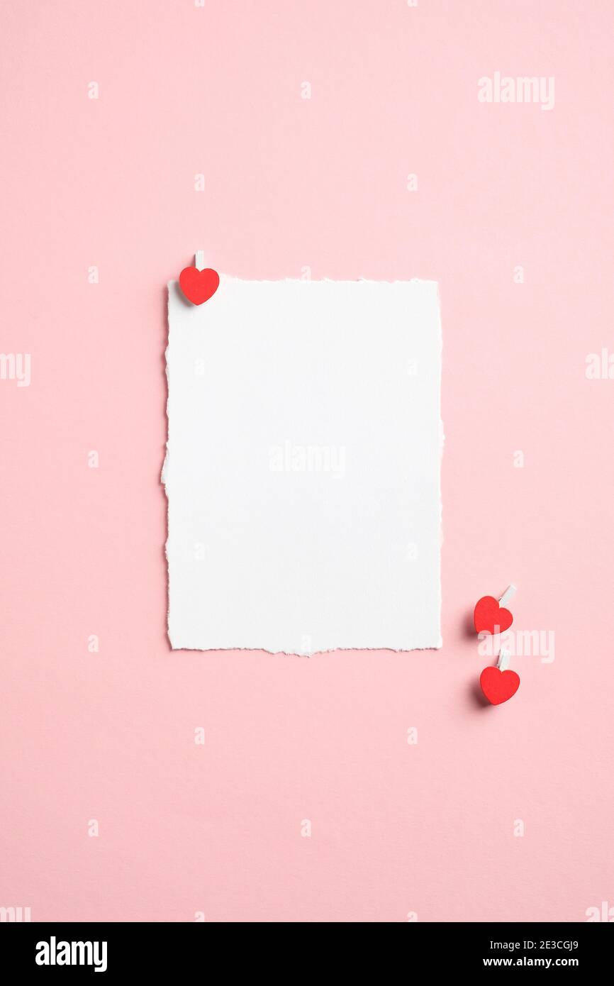 Valentines Day vertical banner template with blank paper card and ...