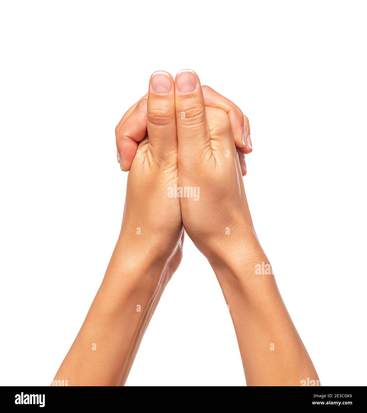 Female hands folded together isolated on a white background Stock Photo ...