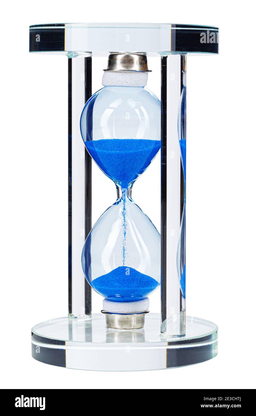 Blue hourglass isolated on white background close up Stock Photo - Alamy