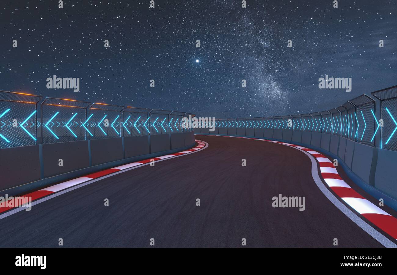 View of the infinity empty asphalt international race track, 3d ...