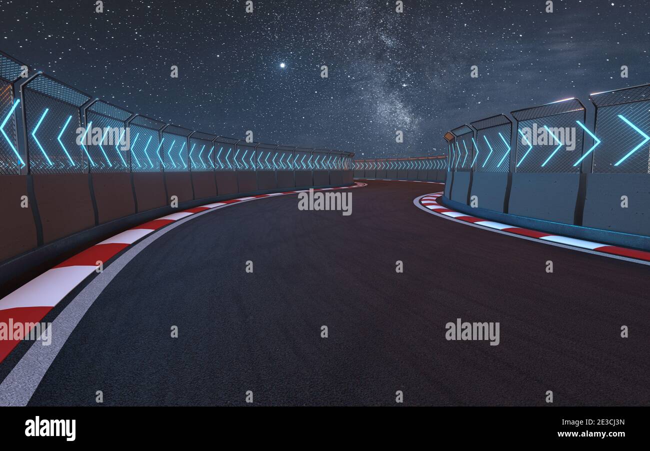 View of the infinity empty asphalt international race track, 3d ...